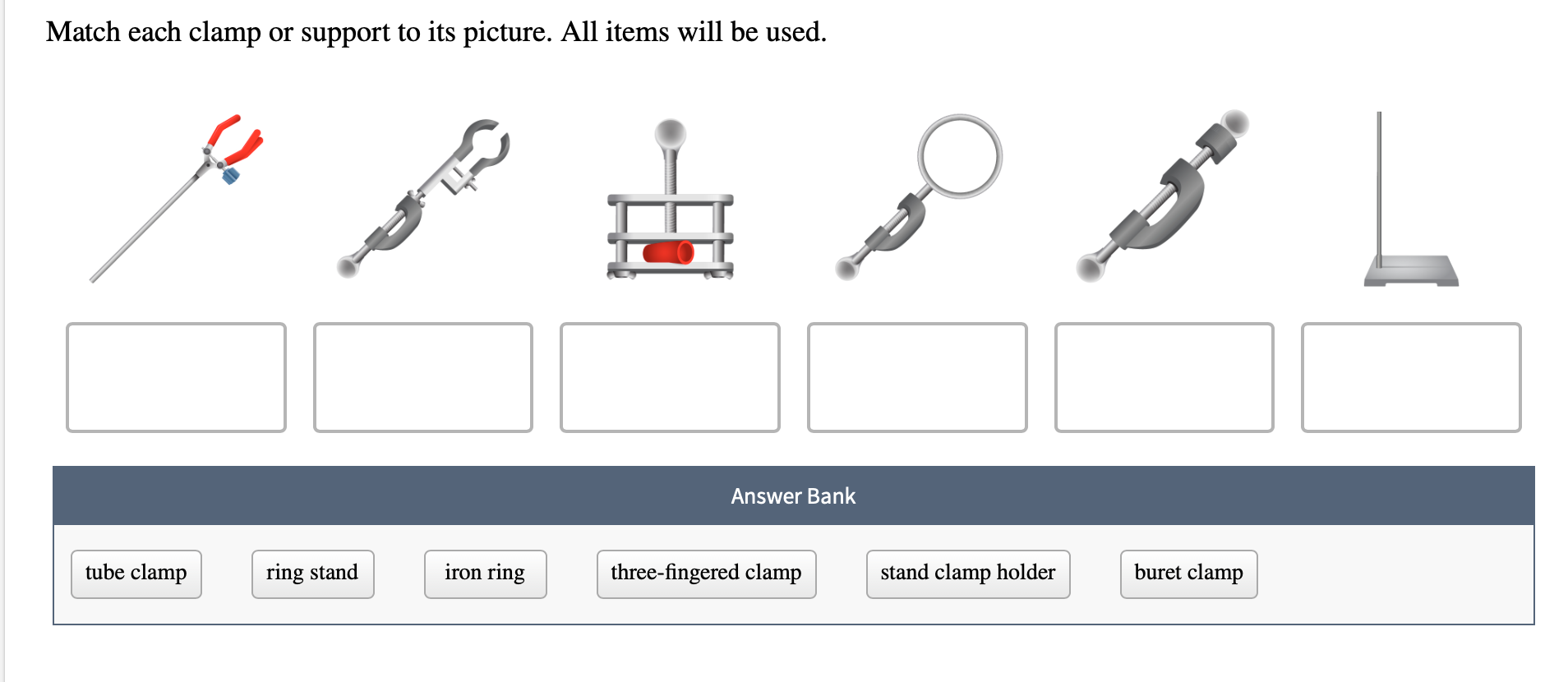 Solved Match each clamp or support to its picture. All items | Chegg.com