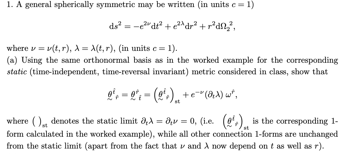 Solved general relativity- curvature question for a static | Chegg.com