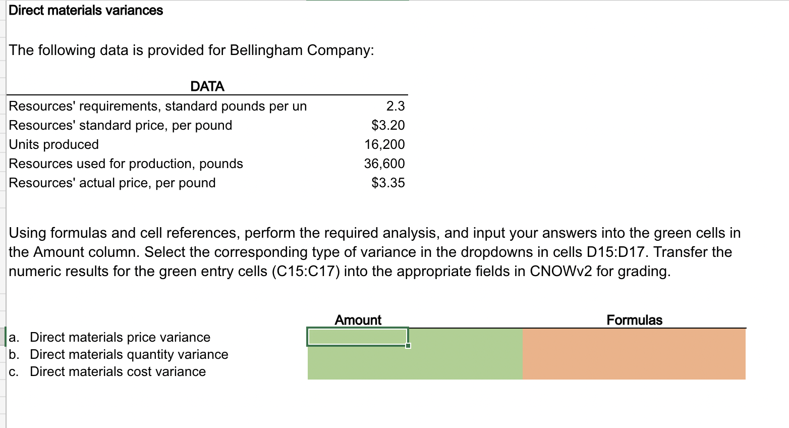 Solved Direct materials variances The following data is | Chegg.com
