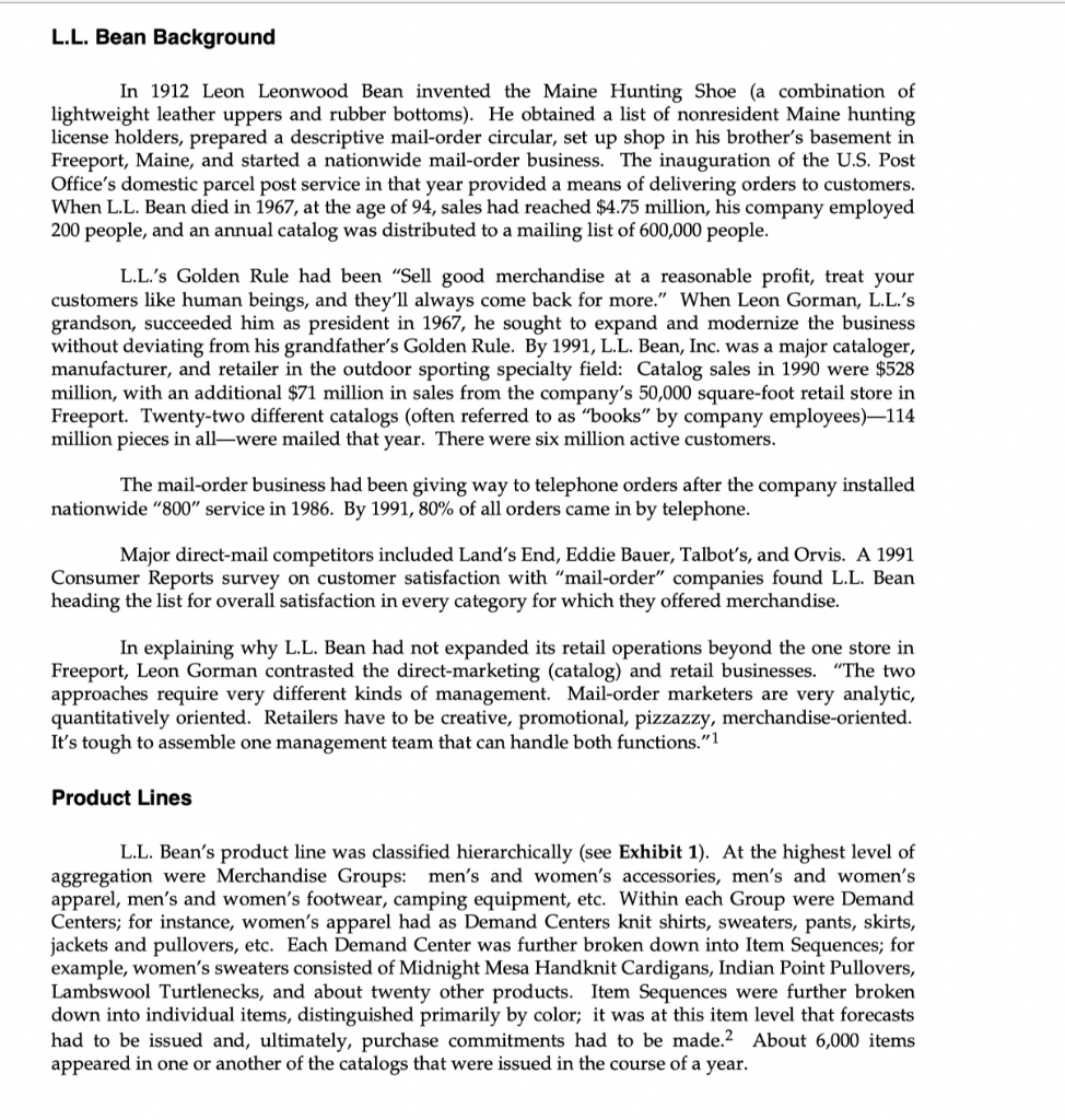 Solved L.L. Bean, Inc. Item Forecasting and Inventory | Chegg.com