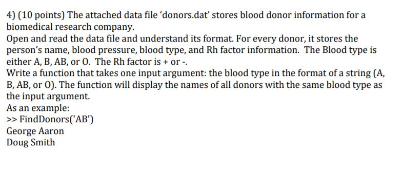Solved 4) (10 points) The attached data file 'donors.dat' | Chegg.com