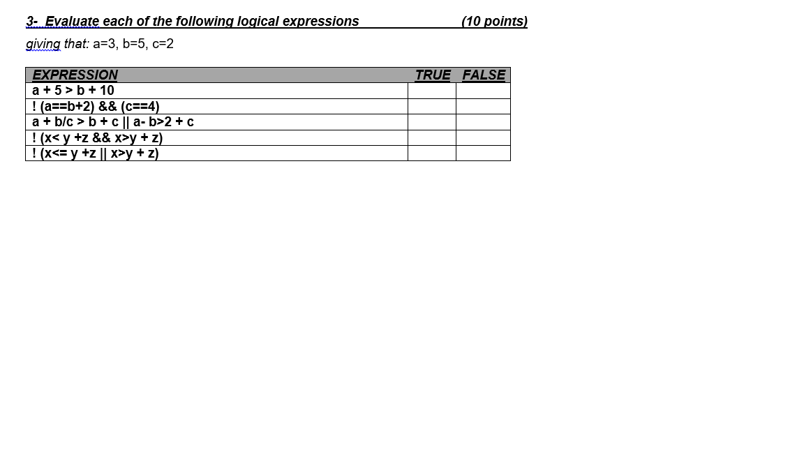 Solved (10 points) 3. Evaluate each of the following logical | Chegg.com