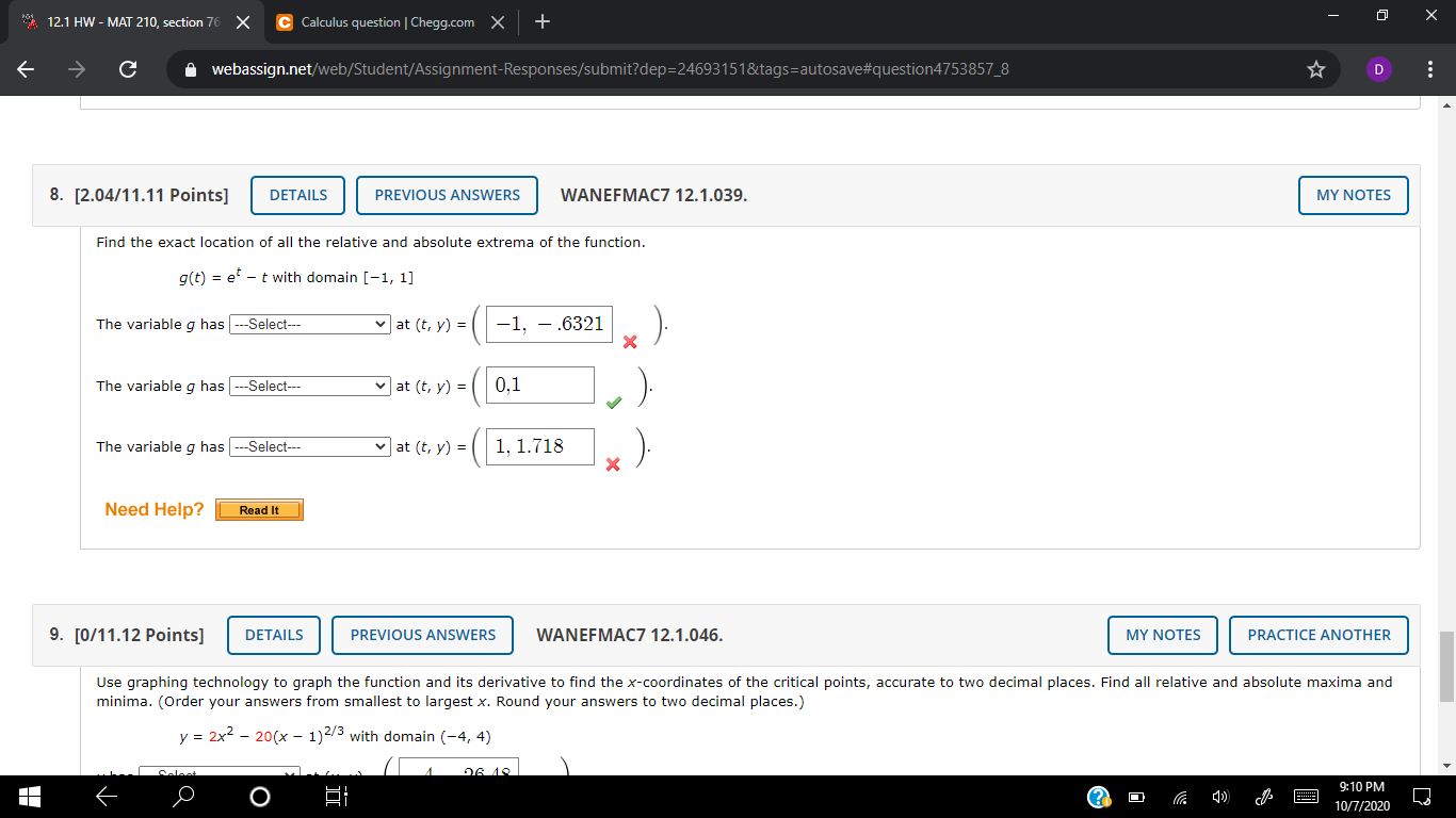 Solved 12.1 HW - MAT 210, section 76 x C Calculus question | | Chegg.com