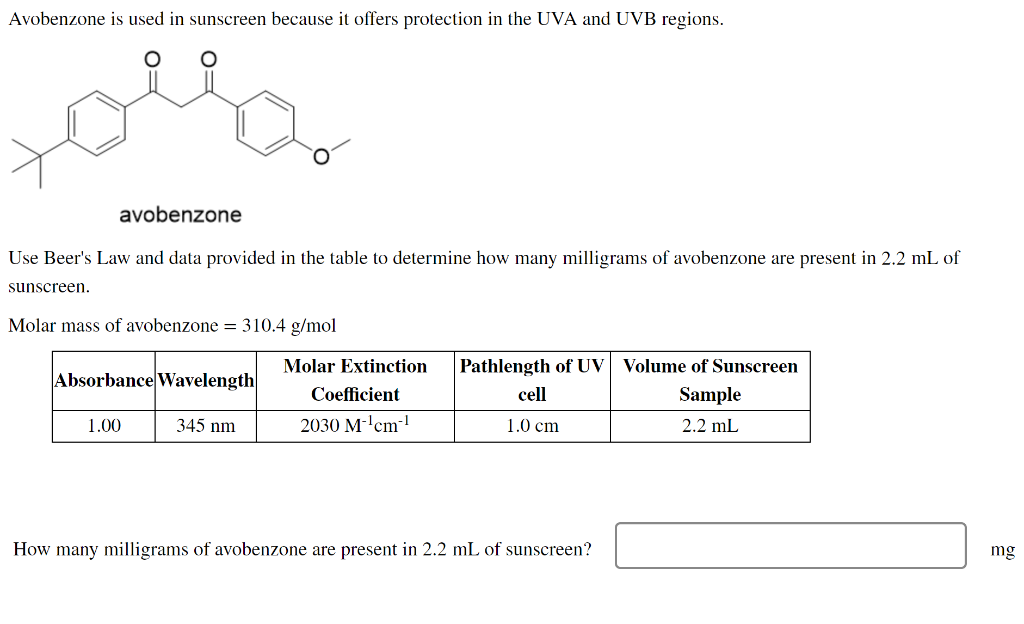 Solved Avobenzone is used in sunscreen because it offers | Chegg.com