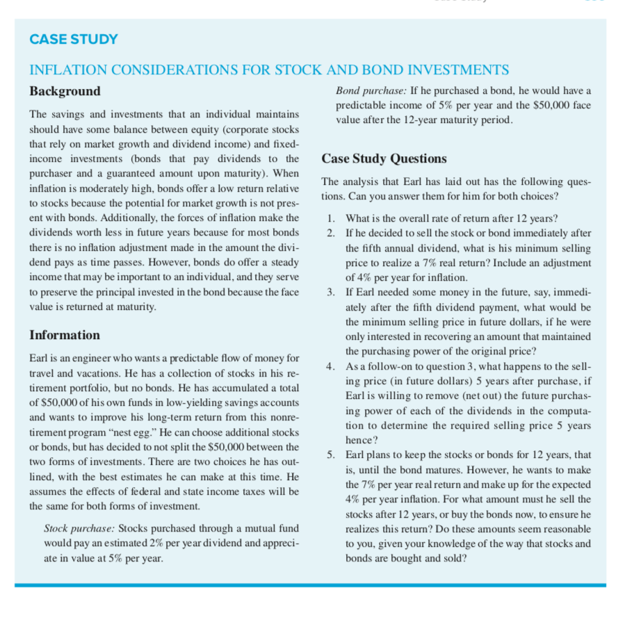 CASE STUDY INFLATION CONSIDERATIONS FOR STOCK AND | Chegg.com