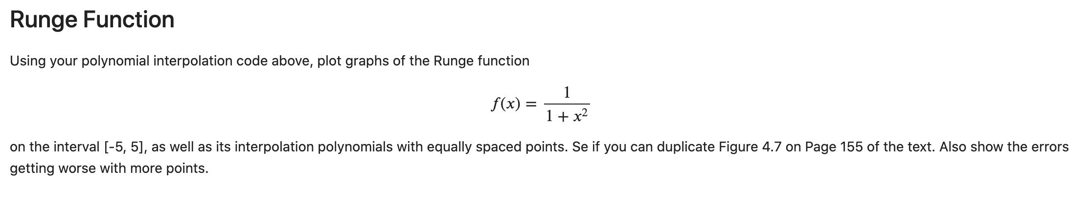 Runge Function Using your polynomial interpolation | Chegg.com