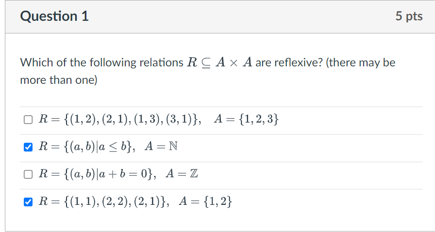 Solved Which of the following relations R⊆A×A are reflexive? | Chegg.com