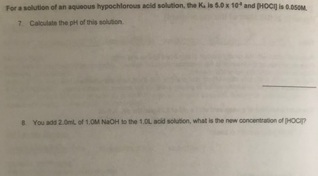 Solved For a solution of an aqueous hypochlorous acid | Chegg.com