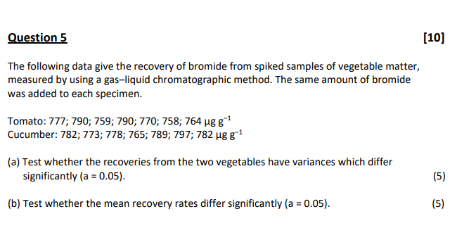 Solved The following data give the recovery of bromide from | Chegg.com