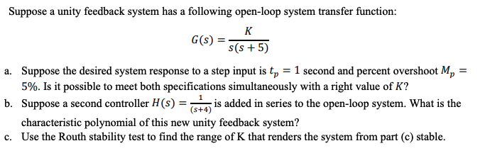 Solved Suppose a unity feedback system has a following | Chegg.com