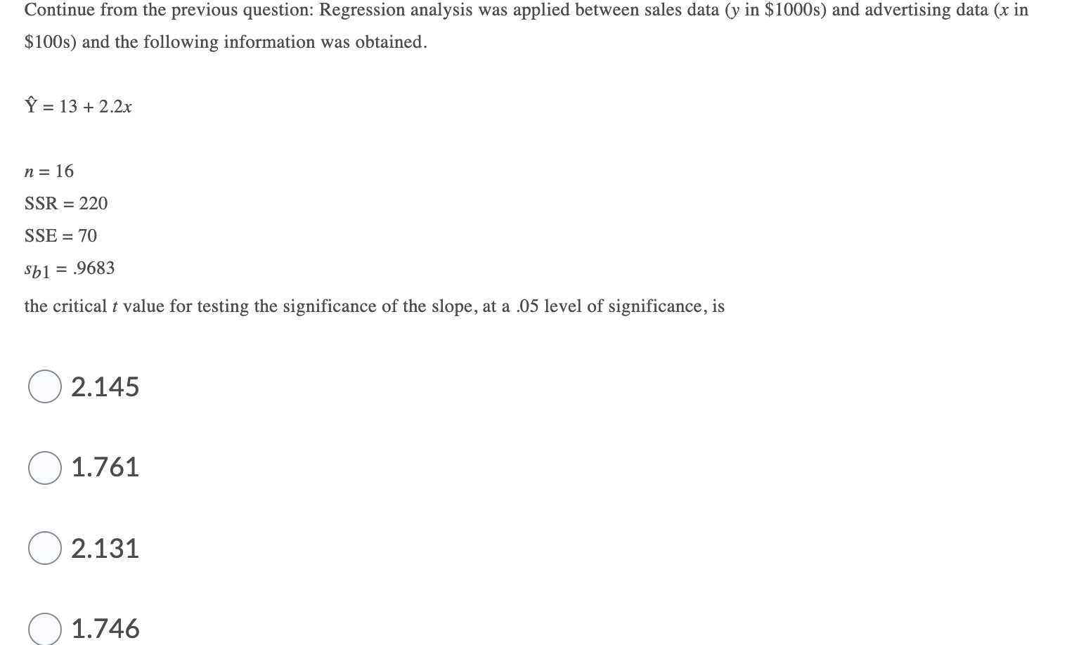 Solved Continue from the previous question: Regression | Chegg.com