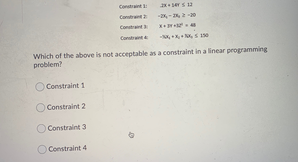 Solved Constraint 1: 2x + 14 S 12 Constraint 2: Constraint | Chegg.com