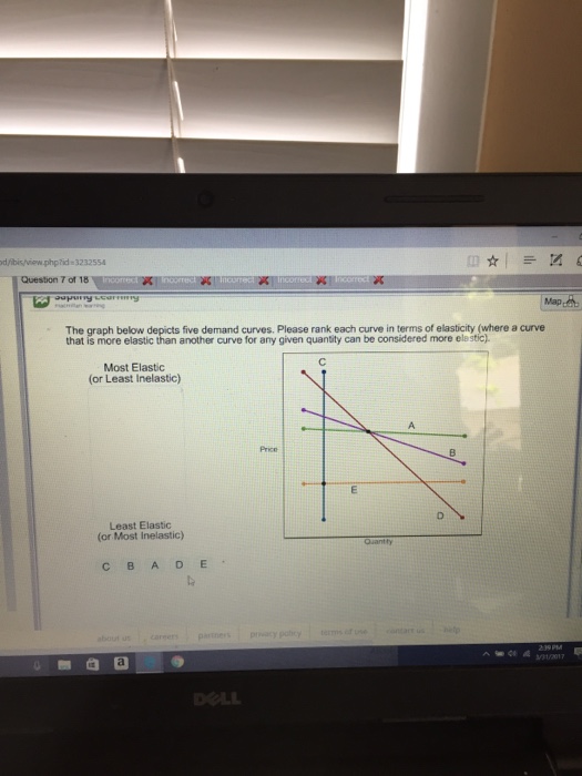 Solved The graph below depicts five demand curves. Please | Chegg.com