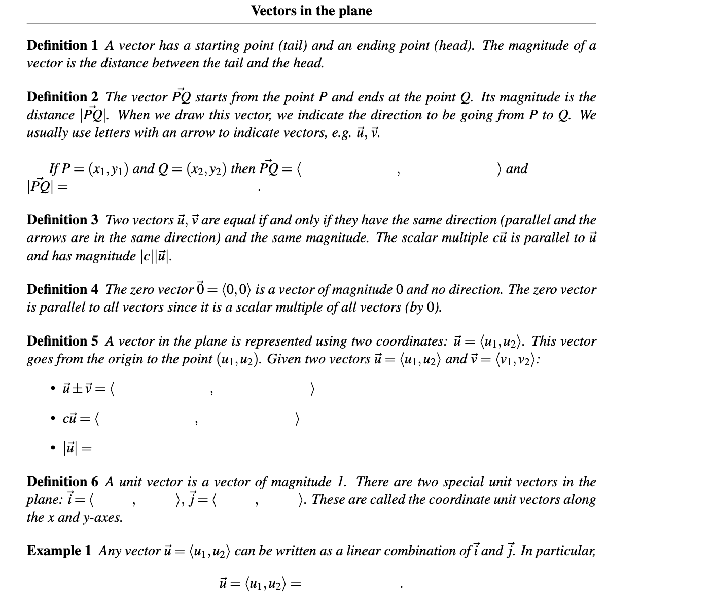 Solved Vectors in the plane Definition 1 A vector has a | Chegg.com