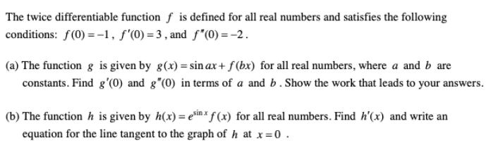 Solved The twice differentiable function f is defined for | Chegg.com