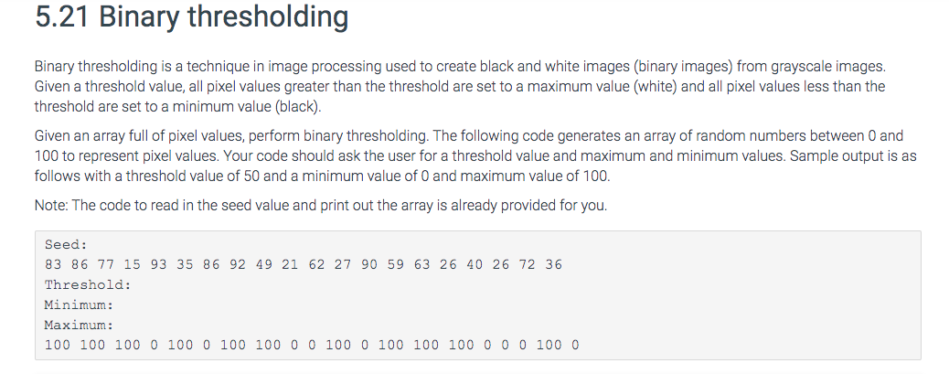 Solved 5.21 Binary thresholding Binary thresholding is a | Chegg.com