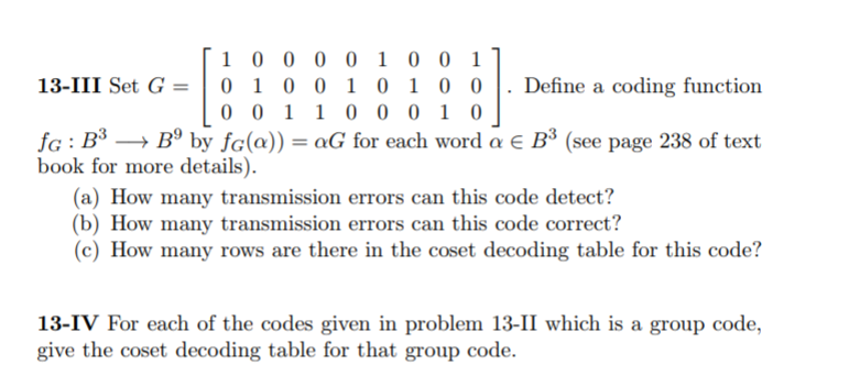 100001001 13-III Set G-01001010 0. Define a coding | Chegg.com