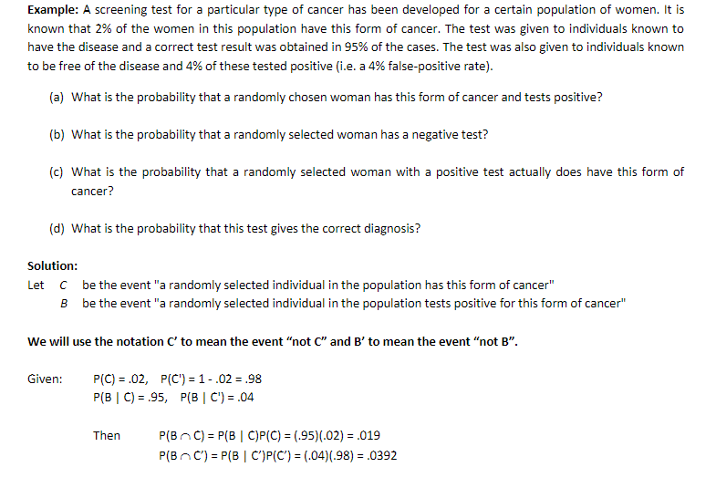 Solved Example: A screening test for a particular type of | Chegg.com