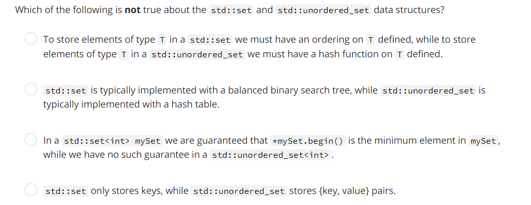 Solved Which of the following is not true about the std:: | Chegg.com