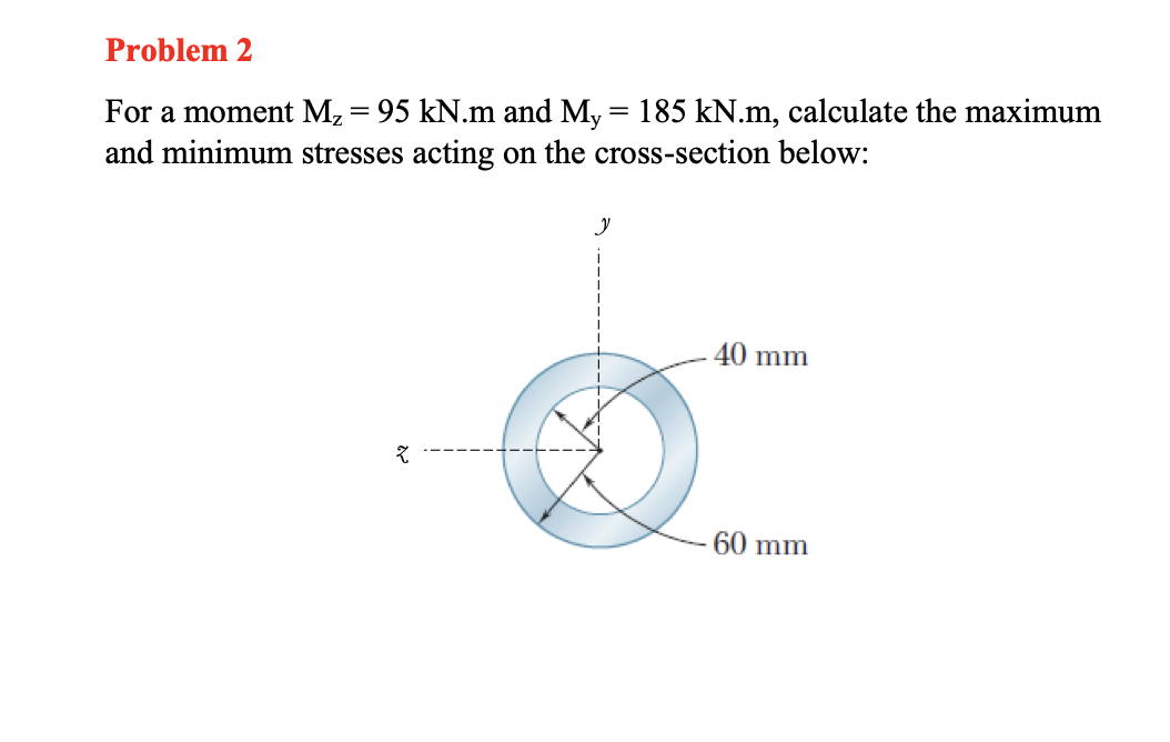 Solved Problem 2 For a moment Mz = 95 kN.m and My = 185 | Chegg.com
