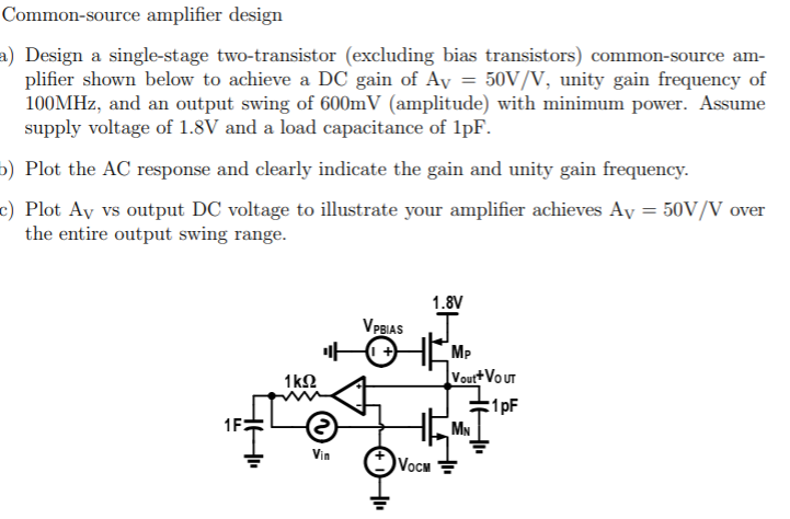 Common-source amplifier design a) Design a | Chegg.com