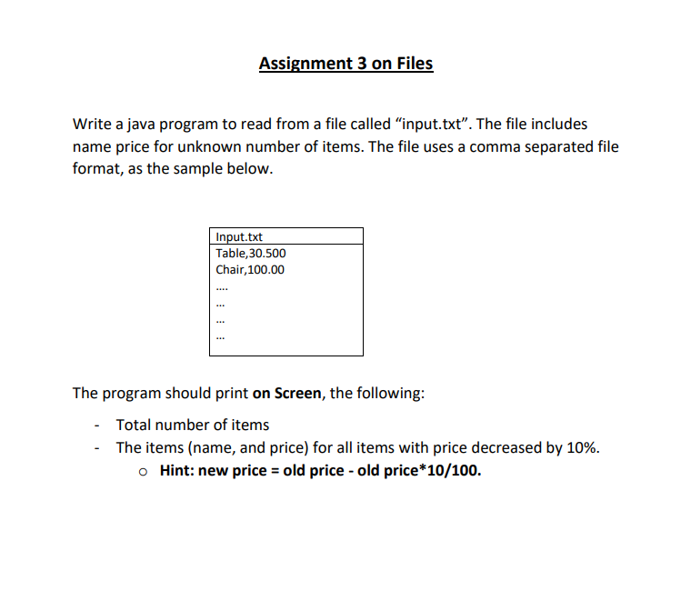Solved Write a java program to read from a file called | Chegg.com