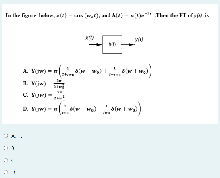 Solved In the figure below, x(t) = cos (w.t), and h(t) = | Chegg.com