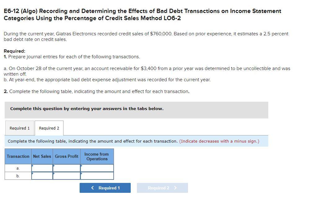 Solved E6-12 (Algo) Recording and Determining the Effects of | Chegg.com