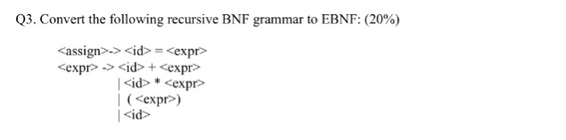 Solved Q3. Convert the following recursive BNF grammar to | Chegg.com