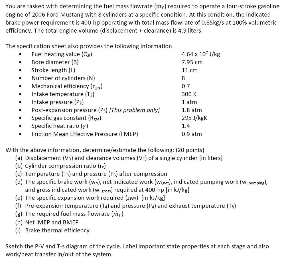 Solved You are tasked with determining the fuel mass | Chegg.com