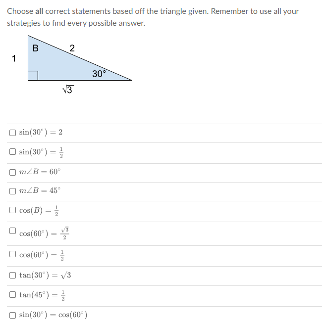 Solved Choose all correct statements based off the triangle | Chegg.com