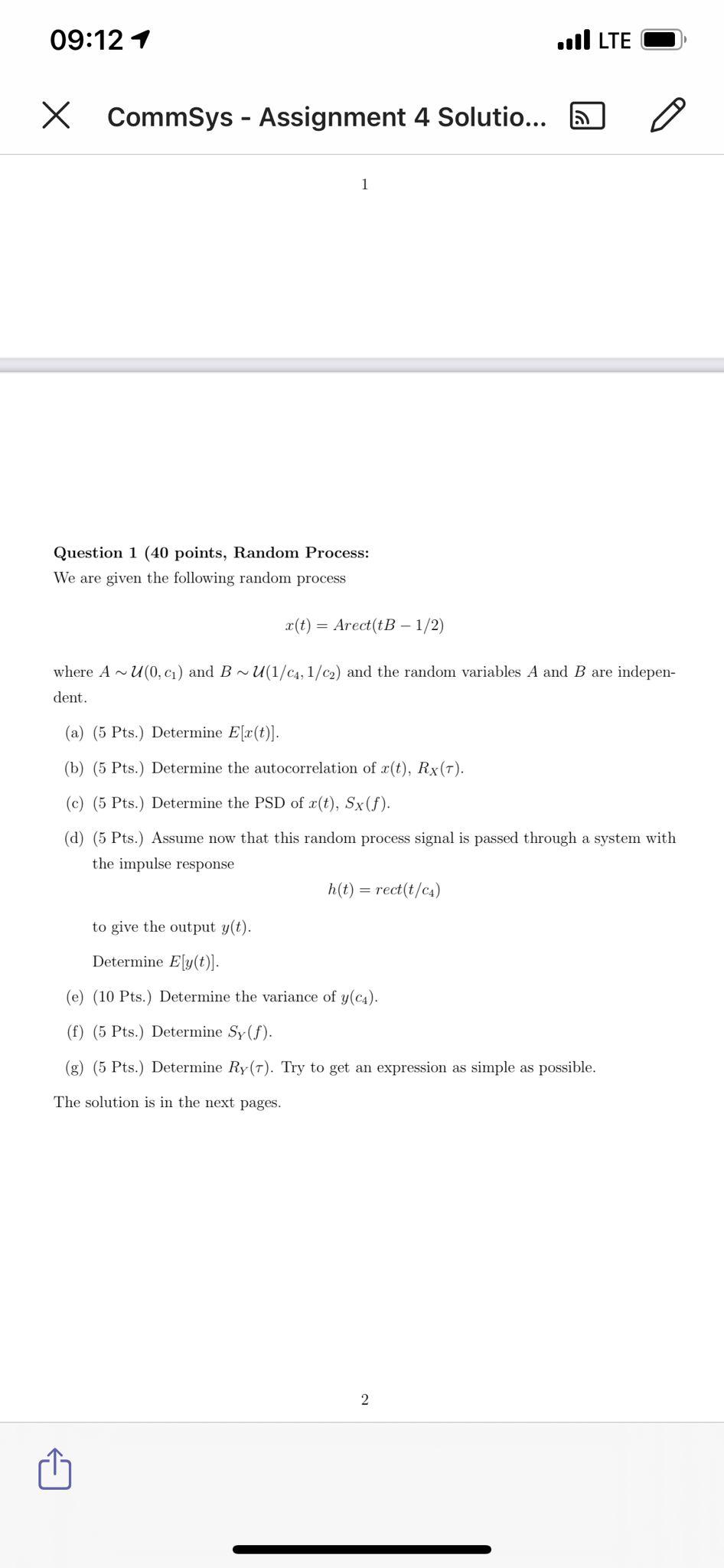 Solved 09:12 1 null LTE Х CommSys - Assignment 4 Solutio... | Chegg.com