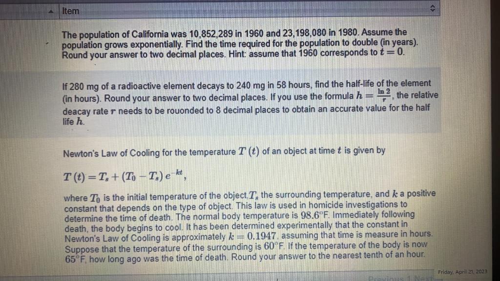 Solved The population of California was 10,852,289 in 1960 | Chegg.com