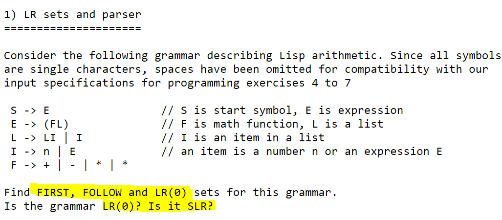 Solved 1) LR sets and parser ======= Consider the following | Chegg.com