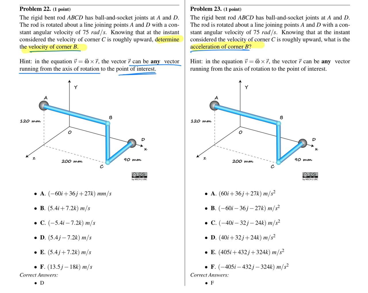Solved Problem 22. (1 point) The rigid bent rod ABCD has | Chegg.com