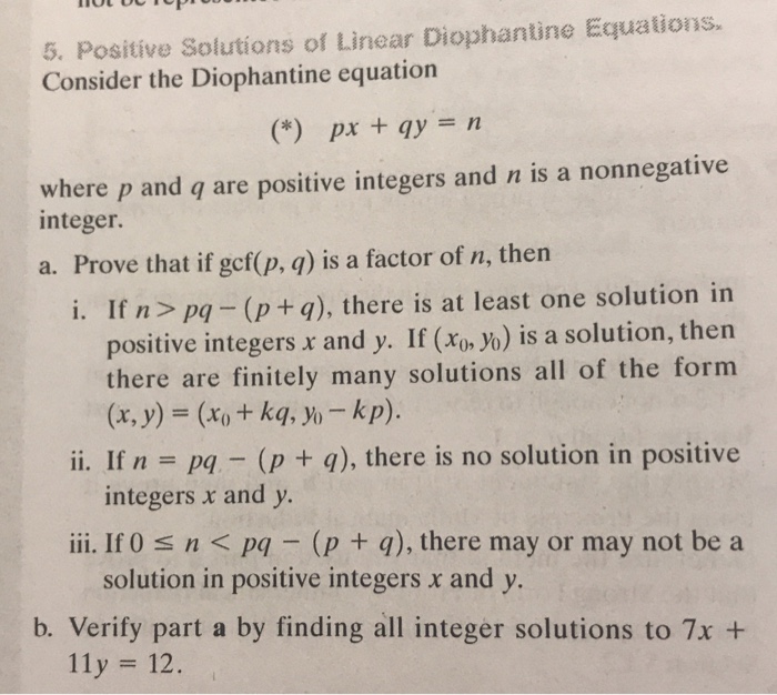 Solved 5. Positive Solutions of Linear Diophantine Equations | Chegg.com