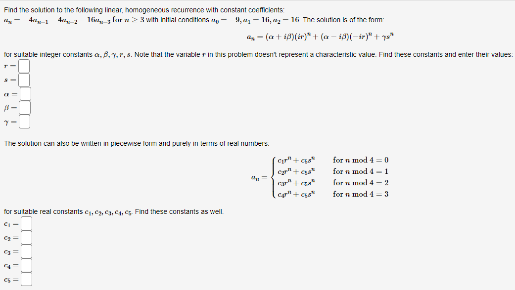 Solved an=−4an−1−4an−2−16an−3 for n≥3 with initial | Chegg.com
