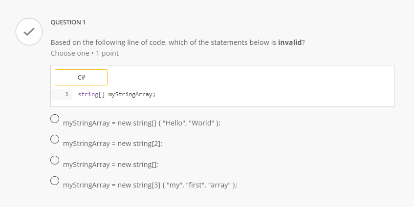Solved QUESTION 1 Based on the following line of code, which | Chegg.com
