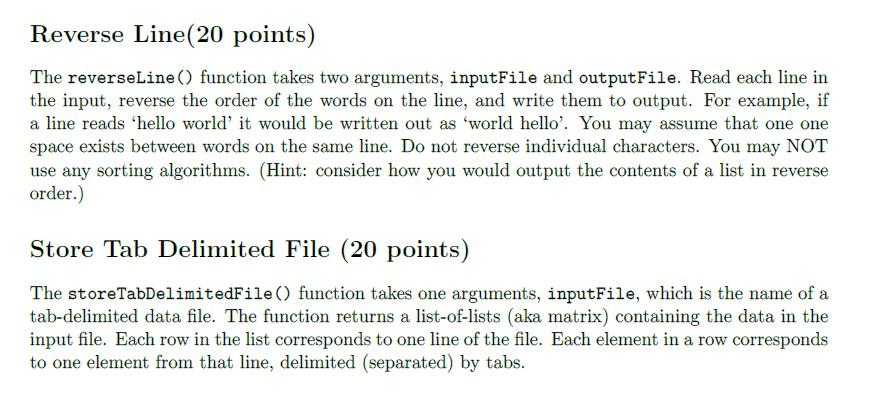 Solved Reverse Line(20 points) The reverseline() function | Chegg.com