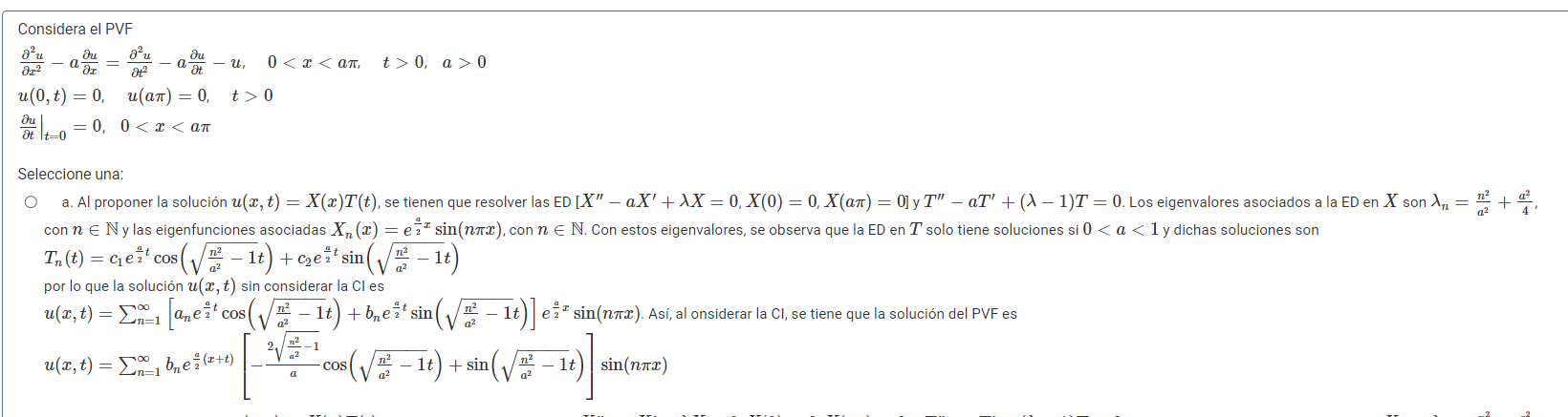 Solved t>0, a > 0 Considera el PVF au du au ди ar2 a or at - | Chegg.com