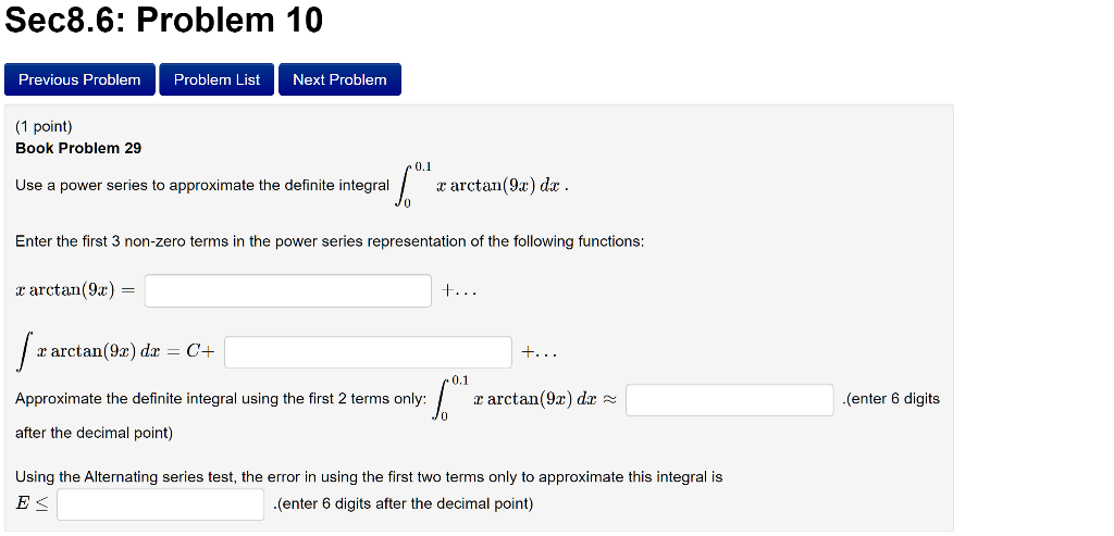 Solved Sec8.6: Problem 10 Previous Problem Problem List Next | Chegg.com