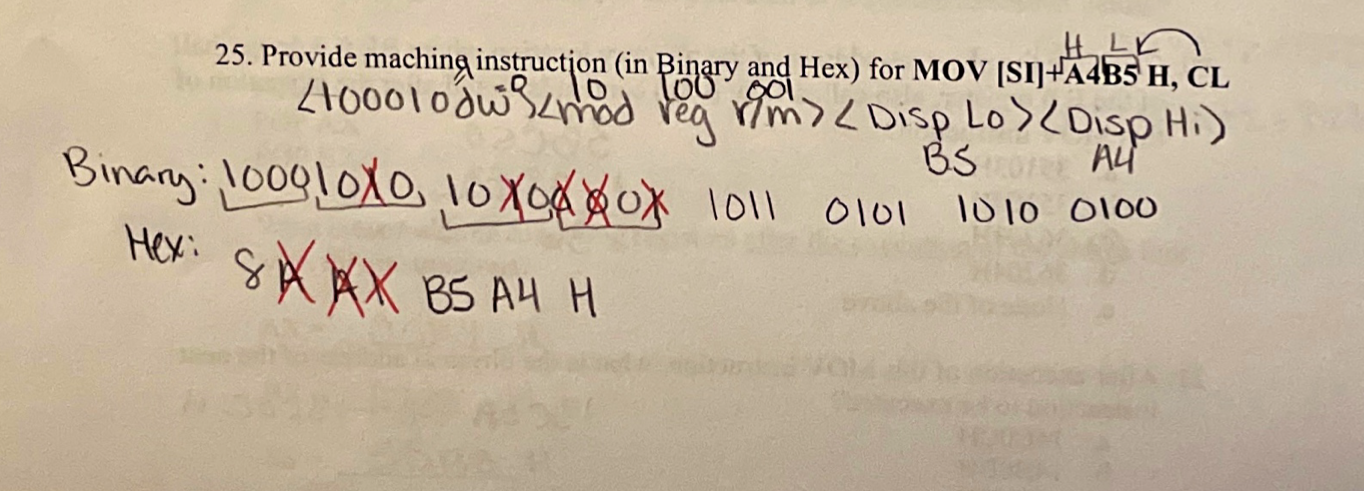 Solved 25. Provide maching instruction (in Bingry and Hex) | Chegg.com