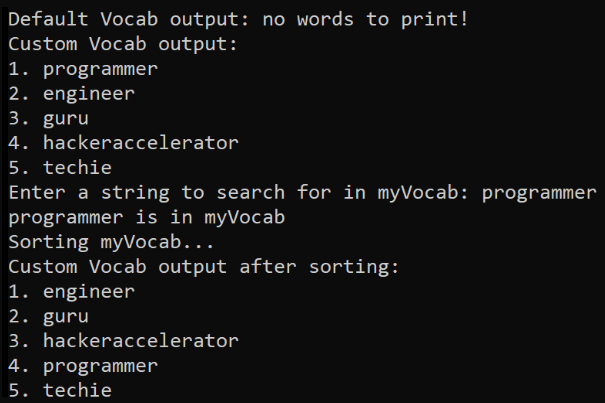Solved Write a class called Vocabulary that stores an array | Chegg.com