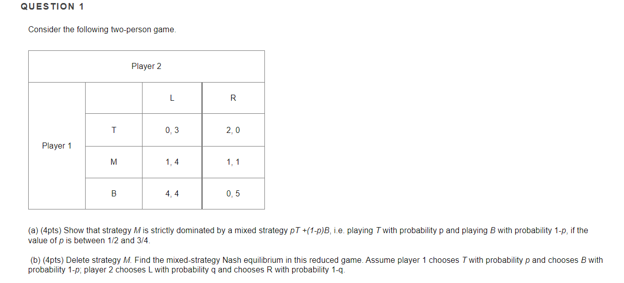 Solved QUESTION 1 Consider the following two-person game. | Chegg.com
