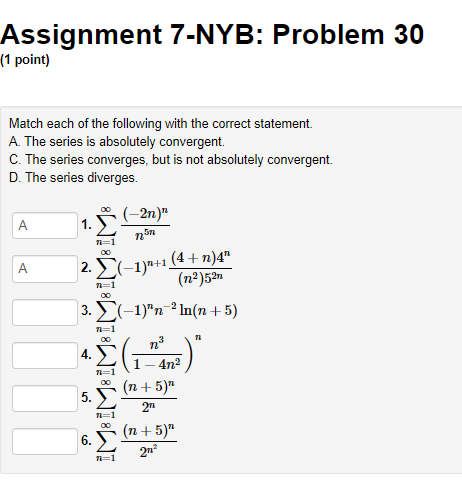 Solved Assignment 7-NYB: Problem 30 1 point) Match each of | Chegg.com