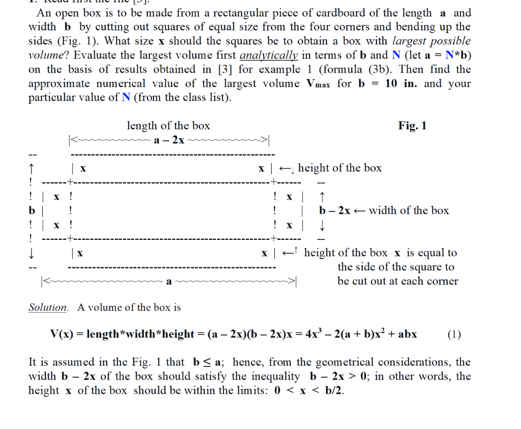 Solved An open box is to be made from a rectangular piece of | Chegg.com