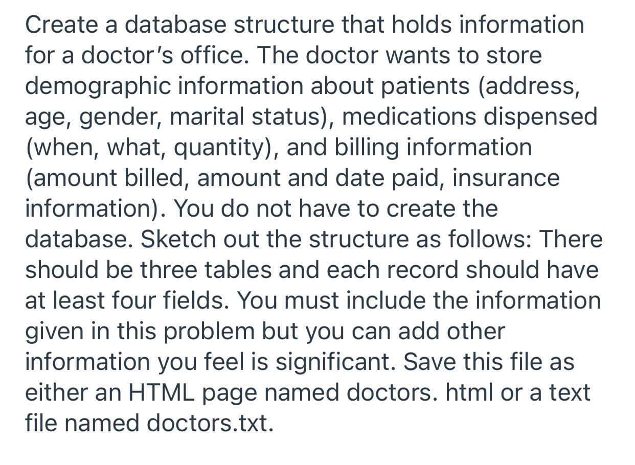 Solved Create a database structure that holds information | Chegg.com