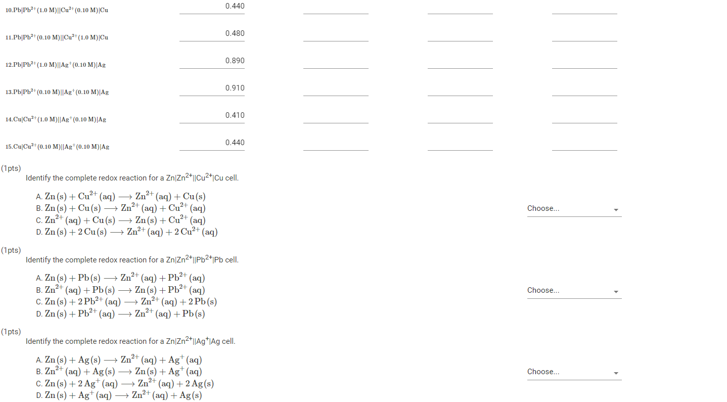 Solved Data And Lab Submission - Electrochemistry (36 pts) | Chegg.com
