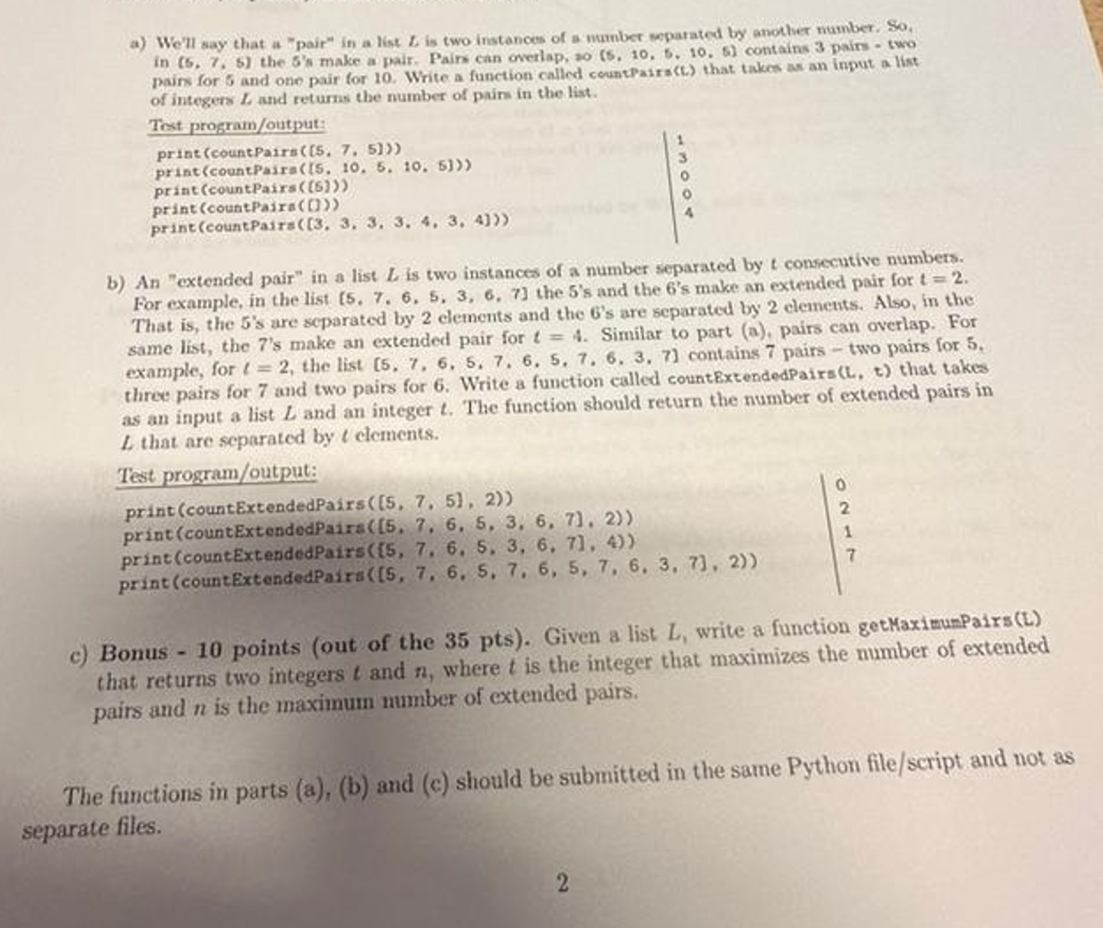 Solved a) We'll say that " "pair" in a list L is two | Chegg.com