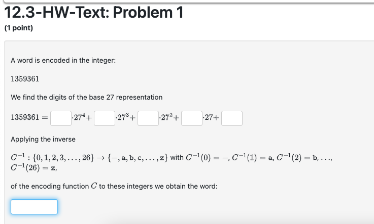 Solved A word is encoded in the integer:1359361We find the | Chegg.com